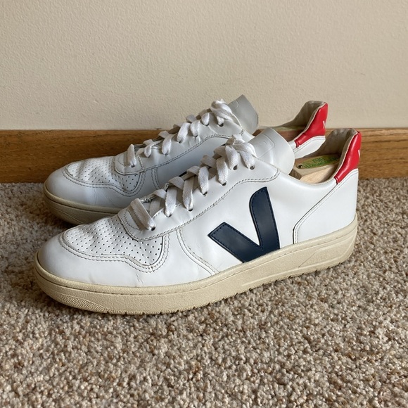 Veja | Shoes | Veja Womans V White Navy Red Sneakers Shoes Us 10 | Poshmark